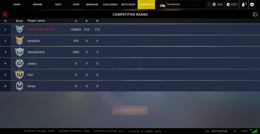 Competitive Ranking System - Beyond Infinity Games